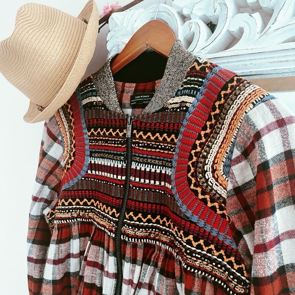 Zara | Tops | Zara Zip Up Beaded Flannel Top | Poshmark